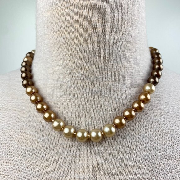 Vintage | Jewelry | Vintage Brown Tan Cream Faux Pearl Snap Bead ...